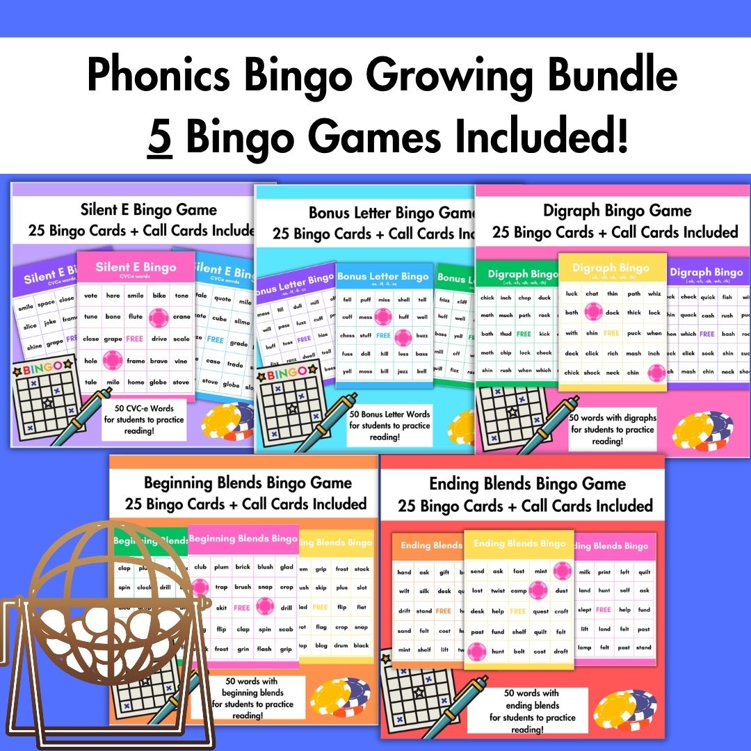 Phonics Bingo Growing Bundle | Silent E, Bonus Letters, Digraphs & Mor ...