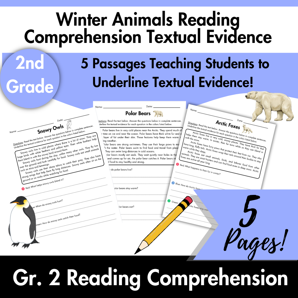 Winter Animals Reading Comprehension Passages with Text Evidence | Gra ...